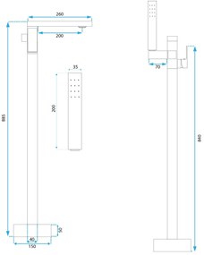 Rea Tery, volně stojící baterie h-885, černá matná, REA-B5304