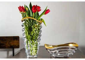 KŘISTÁLOVÁ VÁZA BOHEMIA PRESTIGE WAVE MATT GOLD 340MM
