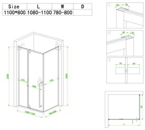 BPS-koupelny Obdélníkový sprchový kout HYD-OK12 110x80 černá/transparent