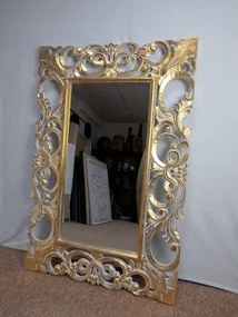 Zrcadlo WAJAN zlaté, 120 x 80 cm, exotické dřevo, ruční práce