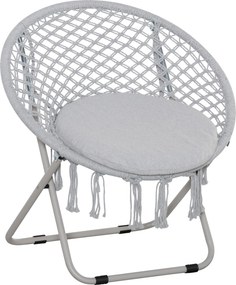 Outsunny Zahradní Kulatý Měsíční Křeslo Skládací Papasan Křeslo Makramé Bavlna Polyester Šedá | Aosom