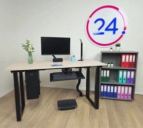 Výškově nastavitelný stůl OfficeTech Strong 180 x 80 cm, černá podnož, bílý jasan
