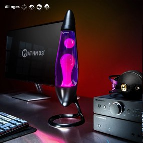 Mathmos Neo, originální lávová lampa, 1x20W, černá s fialovou tekutinou a růžovou lávou, výška 42cm