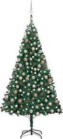 vidaXL Umělý vánoční stromek s LED a sadou koulí bílý 210 cm PVC [3077623] Barva: Bílo-zlatá