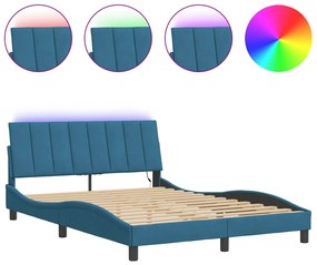 vidaXL Rám postele s LED osvětlením modrý 120 x 200 cm samet