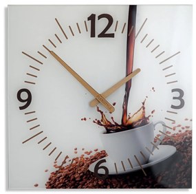 Kuchyňské hodiny s dřevěnými ručičkami se šálkem kávy