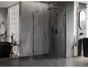 Mexen Lunar, pětiúhelníkový sprchový kout s pravým sklonem 80 x 90 cm, 8mm čiré sklo, černý profil, 831-080P-090L-70-00-P