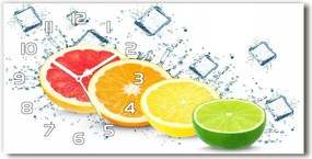 Nástěnné hodiny ze skla s tichým mechanismem citrusové plody 60x30