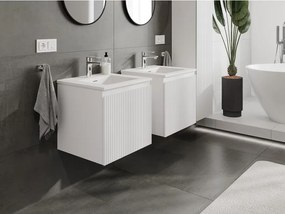 Mexen Rivel, koupelnová skříňka 50 cm s umyvadlem Otis, 1 zásuvka, drážkovaná, bílá matná, 91A20-05047-1-BF01-W18M01