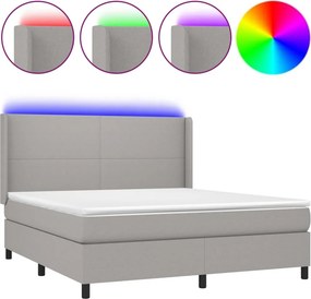 Box spring postel s matrací a LED světle šedá 160x200 cm textil 3138165