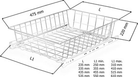 In-Design Výsuvný šatní koš na oblečení výška 220 mm šedá Šířka koše (mm): 235 mm, Minimální nastavitelná šířka: 250 mm, Maximální nastavitelná šířka: 310 mm