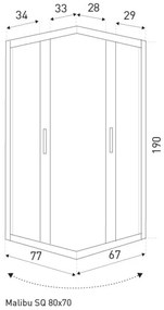 Novoterm Obdélníkový sprchový kout NV-Malibu SQ 80x70 chrom/textura - bez vaničky