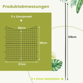 Costway Balení 5 kusů dekorativního kovového zahradního plotu 98 cm vysoký