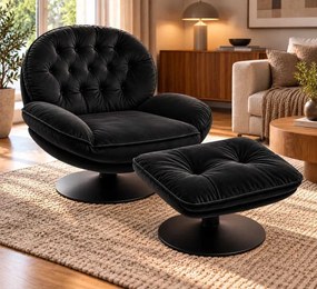 LuxuryForm DESIGN Otočné křeslo LUNA s podnožkou - černé