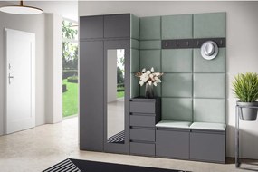 Eka Předsíňová stěna s čalouněnými panely Trinity 33 - Grafit / Světlá zelená 2321