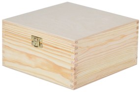 Dřevěná krabička s víkem a zapínáním - 20 x 20 x 10 cm, přírodní