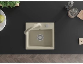 Mexen Milo, 1-komorový granitový dřez 435x410x171 mm a dřezová baterie Elia, béžová, 6505-69-670101-69