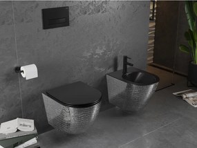 Mexen Lena, závěsná toaletní mísa 480x360x355 mm s pomalu padajícím sedátkem, černá matná - stříbrný vzor, 30224072