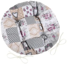 Sedák DITA kulatý prošívaný - průměr 40 cm patchwork love - šedá