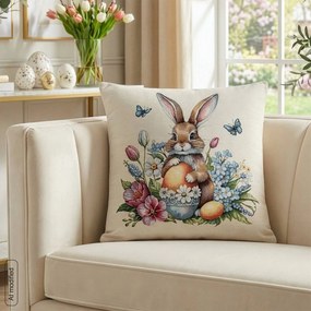 VELIKONOČNÍ GOBELÍNOVÝ DEKORAČNÍ POVLAK NA POLŠTÁŘ BUNNY 45X45 CM VZOROVANÝ