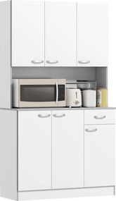 HOMCOM Moderní kuchyňský bufetový kabinet s vícero úložnými prostory, 6 dveří, 1 šuplík + velká pracovní deska, rozměry 101L x 39W x 180H cm v bílé a…
