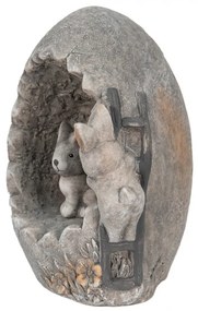 Šedá dekorace králíčci na vajíčku v dekoru kamene – 22x18x27 cm