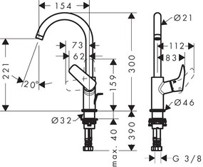 Hansgrohe Logis, umyvadlová baterie 210 s otočným výtokem as odtokovou soupravou s táhlem, černá matná, HAN-71130670