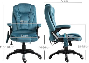 Kancelářská židle Vinsetto s masážní a tepelnou funkcí, výškově nastavitelná herní židle do 120 kg, 68x72x110-120 cm, modrá | Aosom.de