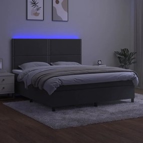 Box spring postel s matrací a LED tmavě šedá 160x200 cm samet 3136072