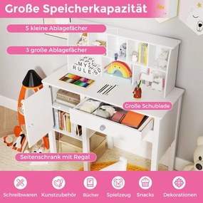 Costway Dětský stůl se židlí se zásuvkovou skříňkou a policí – 79 × 34 × 91 cm