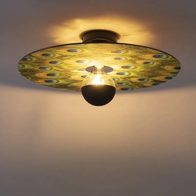 Stropní lampa černá plochý stínidlo s motivem páva 45 cm - Combi