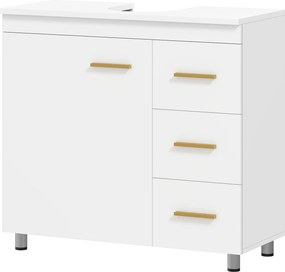 HOMCOM spodní skříňka s U-výřezem, skříňka se 3 šuplíky, s tichým dovřením, 70 x 30 x 65 cm, bílá