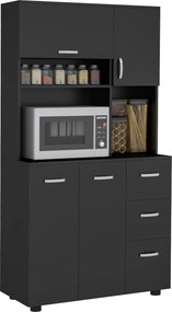 HOMCOM Víceúložná Kuchyňská Skříň se 4 Dveřmi a 3 Zásuvkami, Police + Velká Pracovní Deska 89L x 39,5W x 168H cm Černá