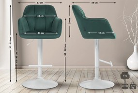 Barová židle Natoma samet bílá konstrukce – zelená