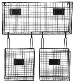 Černý kovový nástěnný stojan Set s košíky - 56*12*65 cm