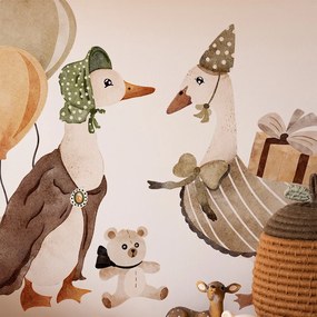 Gario Dětská nálepka na zeď Goose vintage birthday - husy s medvídkem