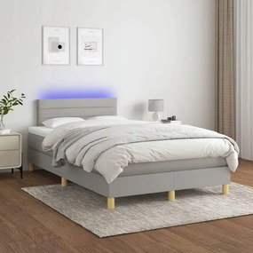 Box Spring Postel S Matrací A Led Textil Světle Šedá vodorovné pruhy 120