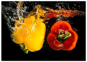 Skleněný obraz - papriky ve vodě (70x50 cm)