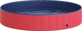 Skládací vana pro psy Bazén pro psy Brouzdaliště Bazénová nádrž pro psy a kočky Bazén plast+dřevo červený Ø160 x 30H cm