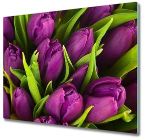 Skleněné deska do kuchyně Fialové tulipány 60x52 cm