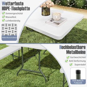 Costway Zahradní stůl skládací s HDPE stolovou deskou a rukojetí – 180 × 74 cm