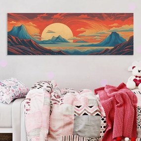 Obraz na plátně - Západ slunce v horách ve stylu Art Deco FeelHappy.cz Velikost obrazu: 120 x 40 cm