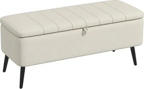 HOMCOM sedací lavice s úložným prostorem, čalouněná lavice s lněným vzhledem, sedací truhla s kovovými nohami 102 x 40 x 44 cm, krémově bílá