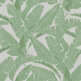 Dekornik Tapeta velké palmové listy šedě zelená 280×100 cm