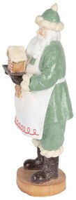 Vánoční dekorace Santa Claus pekař s perníkovým domečkem v zeleném šatu – 11x11x30 cm
