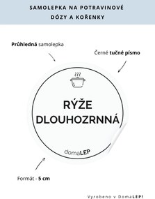 RÝŽE DLOUHOZRNNÁ – průhledná samolepka na dózu, tučnépísmo, 5 cm | DomaLEP