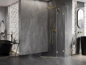 Mexen Lunar, pravý výklopný pětiúhelníkový sprchový kout 90 x 100 cm, 8mm čiré sklo, zlatý matný profil, 831-090P-100L-55-00-P