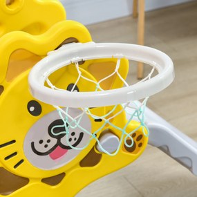AIYAPLAY Dětská skluzavka 3 v 1 pro děti ve věku 18 až 36 měsíců se 2 schody, 1 košem na basketbal a zvířecím motivem pro vnitřní použití 131x50x74 c…