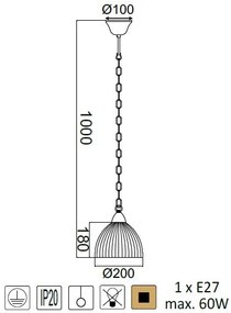 ACA DECOR Závěsné svítidlo MANOLIA max. 60W/E27/230V/IP20, průměr 20cm