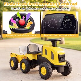Costway Dětský traktor s přívěsem, klaksonem a ergonomickou sedačkou, 2-in